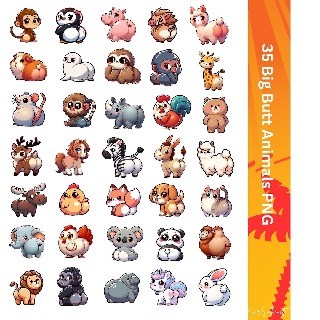 Funny Animals With Big Butts Digital Design for Stickers - Etsy