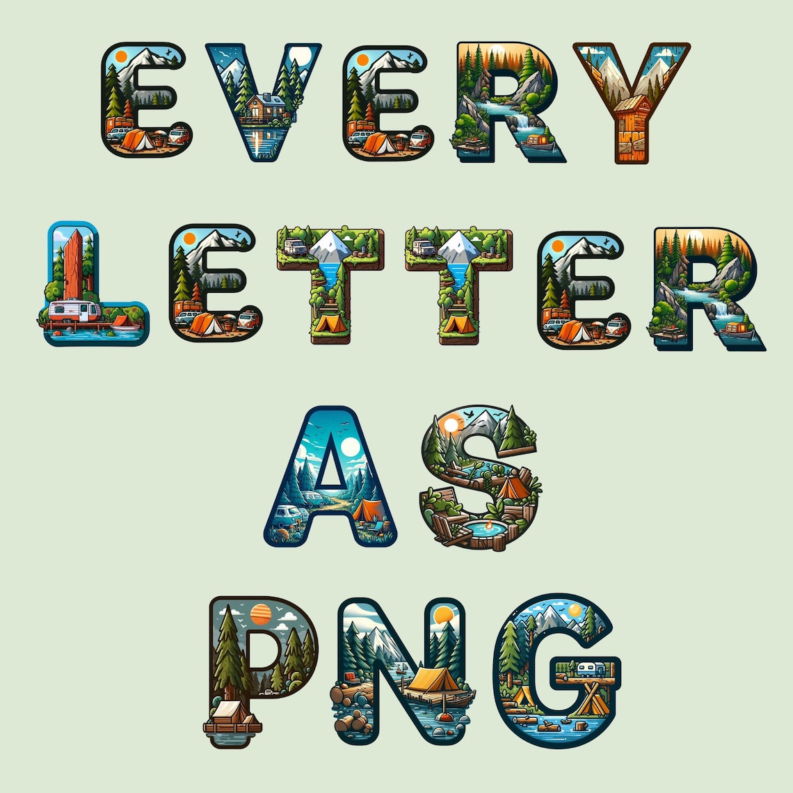 Outdoor Font, Alphabet With Camping Design, Outdoor Letters as Png - Etsy