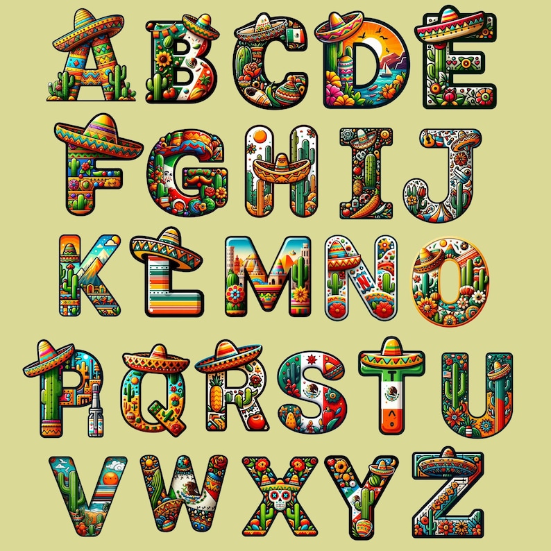 Mexico Font, Alphabet With Mexico Design, Mexico Letters as Png - Etsy