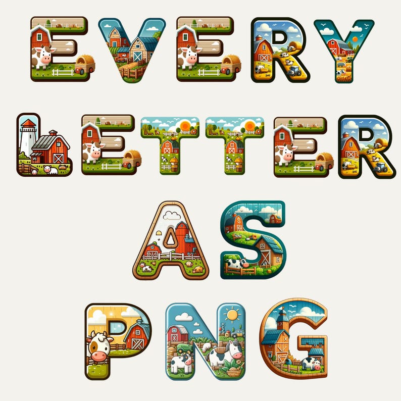 Farm Alphabet PNG, Barnyard Letters Clipart, Rustic Country Monogram ...