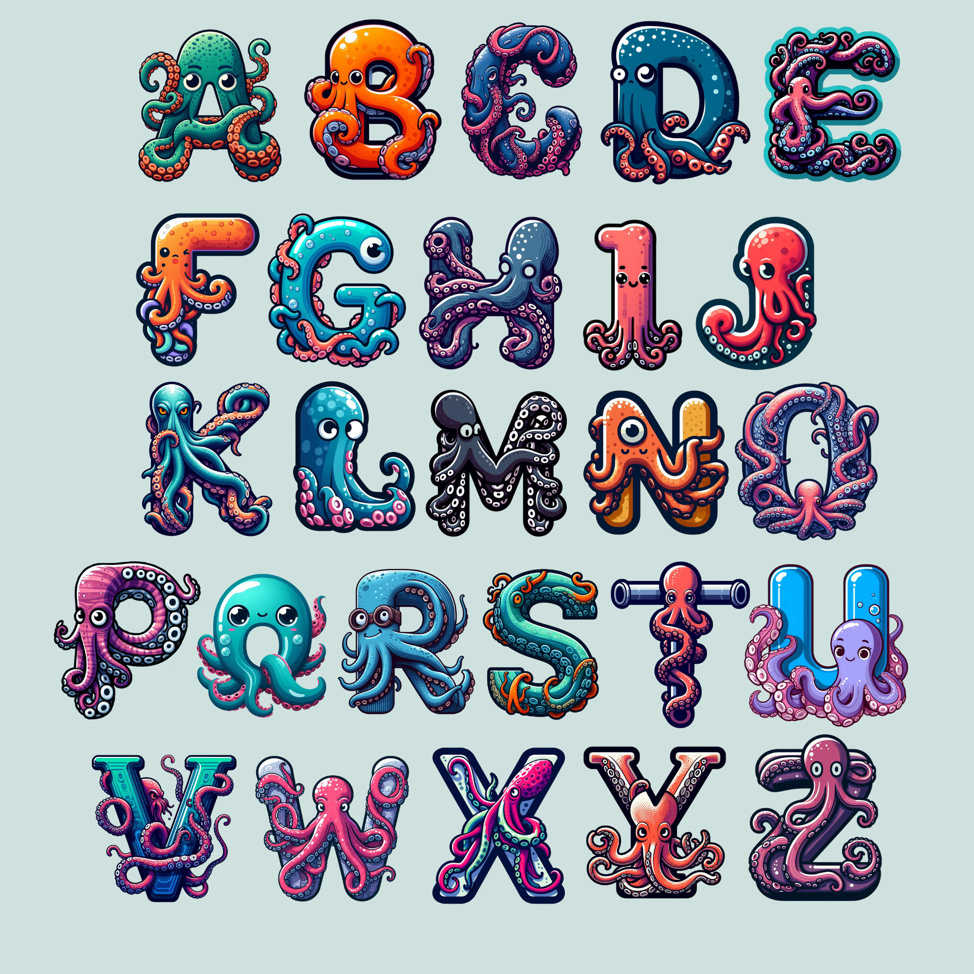 Octopus Font, Alphabet With Tentacle Design, Kraken Letters as Png - Etsy