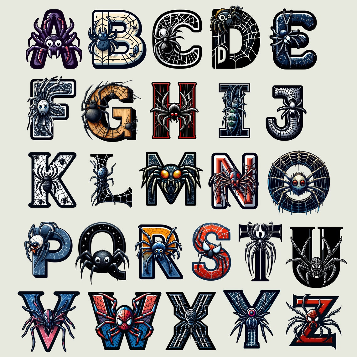 Spider Font, Alphabet With Spider Design, Spider Letters as Png - Etsy