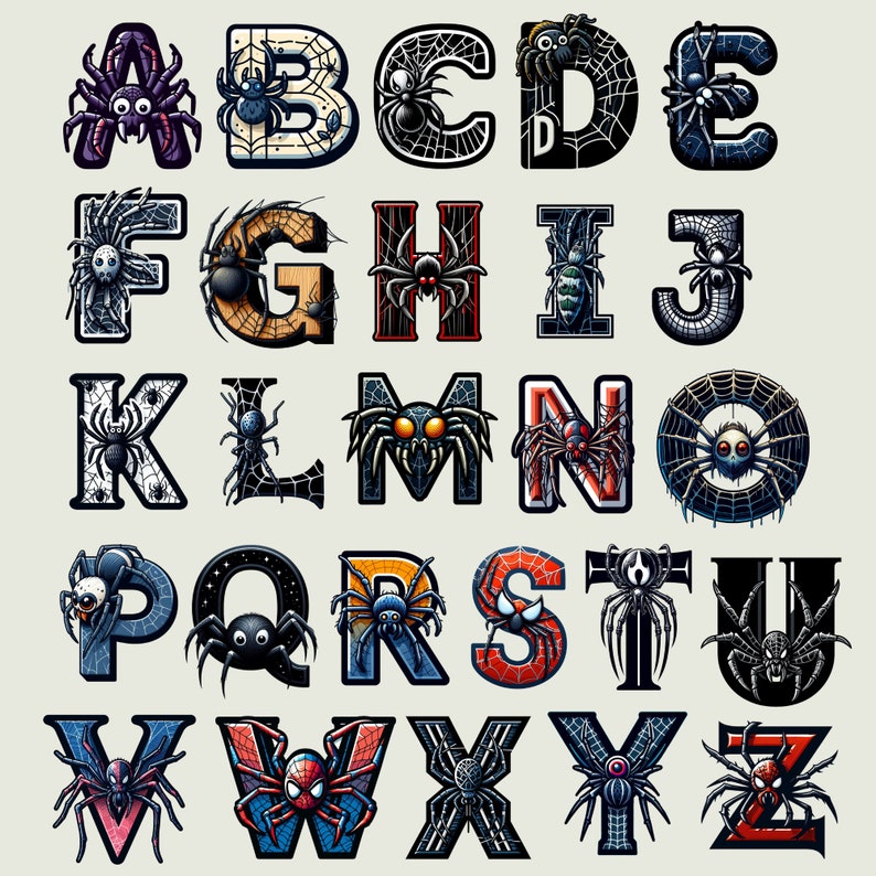 Spider Font, Alphabet With Spider Design, Spider Letters as Png - Etsy