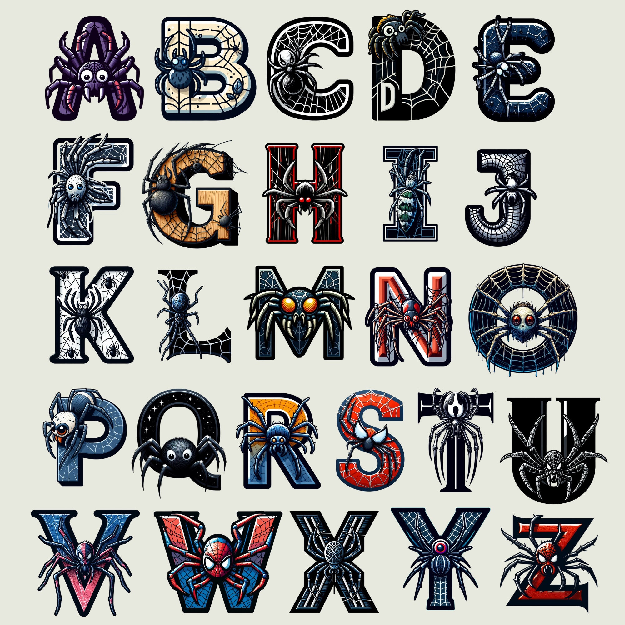 Spider Font, Alphabet With Spider Design, Spider Letters as Png - Etsy