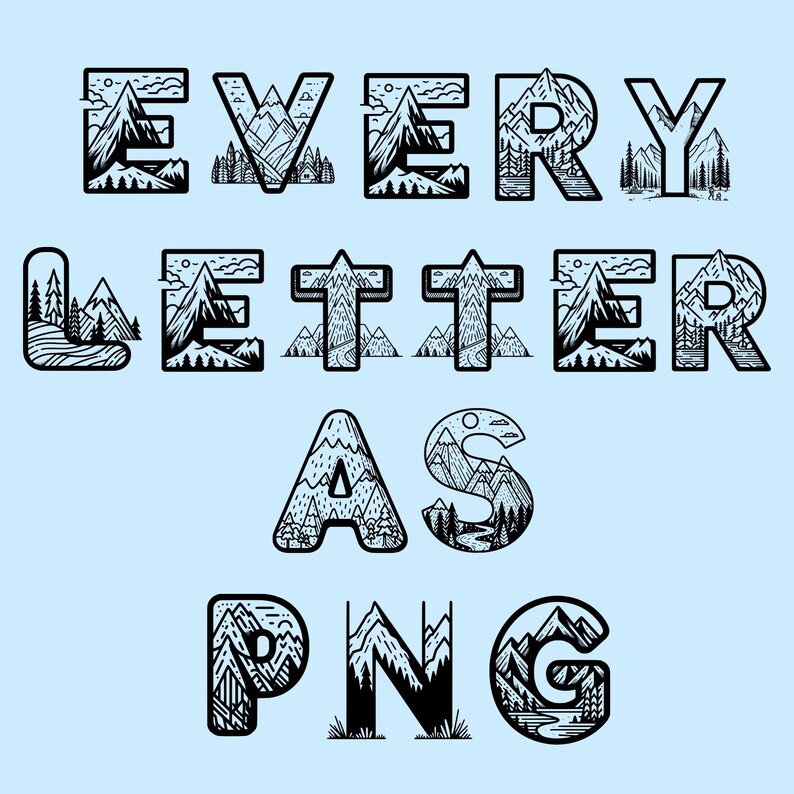 Mountain Alphabet Coloring PNG – Nature Letters for Kids - Etsy