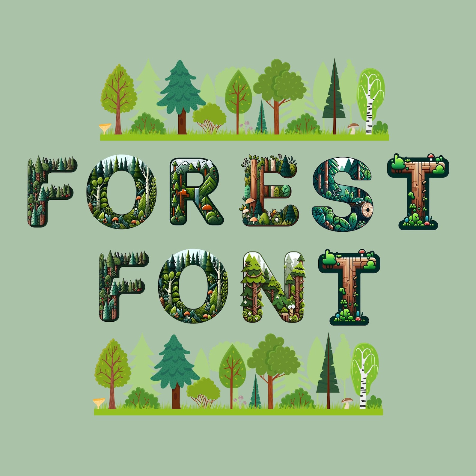 Forest Alphabet Clipart, Woodland Letters PNG, Pine Tree Sublimation ...