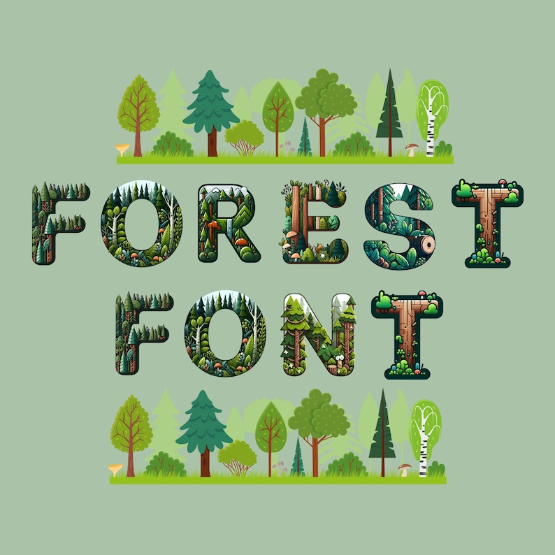 Forest Font, Alphabet With Forest Design, Forest Letters as Png - Etsy