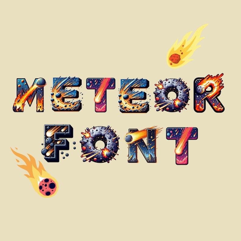 Meteor Font, Alphabet With Asteroid Design, Meteor Letters as Png - Etsy