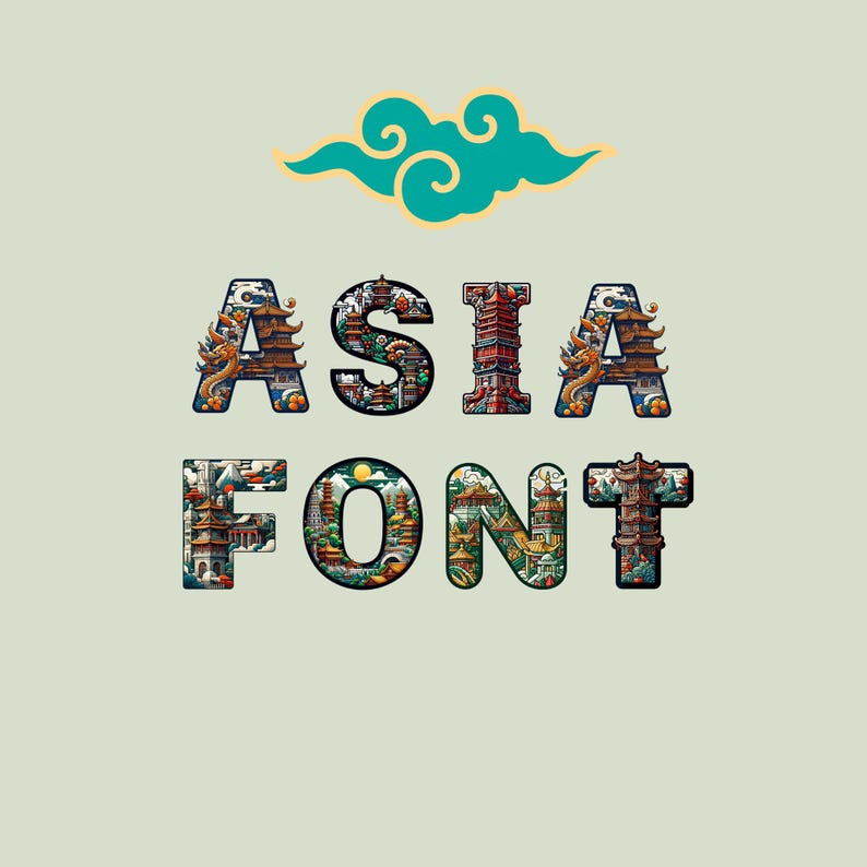 Asia Font, Alphabet With Asia Design, Asia Letters as Png - Etsy