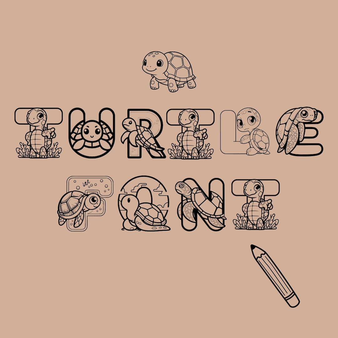 Turtle Coloring Font, Alphabet With Turtles Design, Turtle Letters as ...