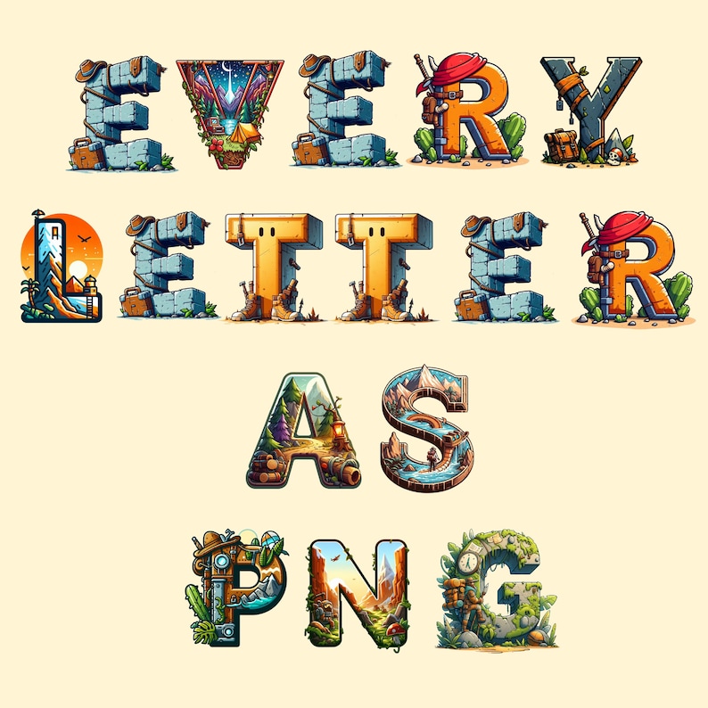 Adventure Font, Alphabet With Exploration Design, Travel Letters as Png ...
