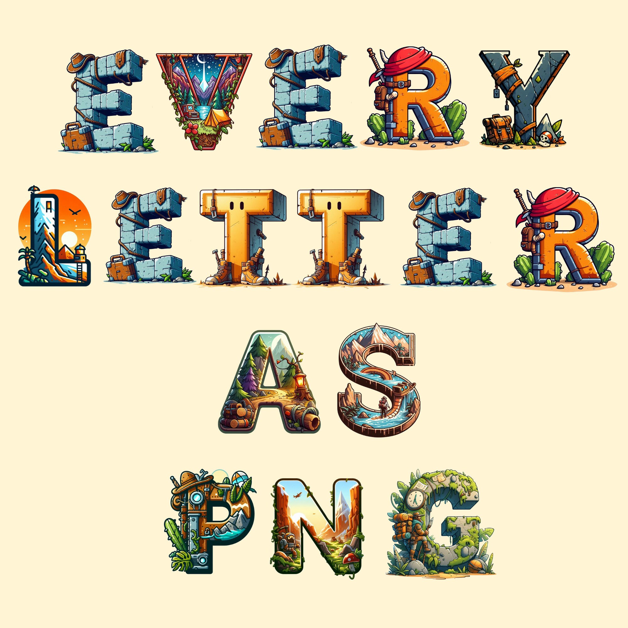 Adventure Font, Alphabet With Exploration Design, Travel Letters as Png ...