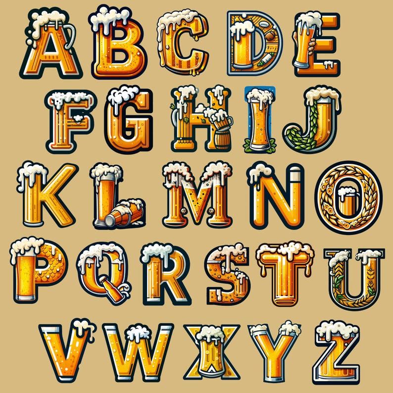 Beer Font, Alphabet With Beer Design, Beer Letters as Png - Etsy
