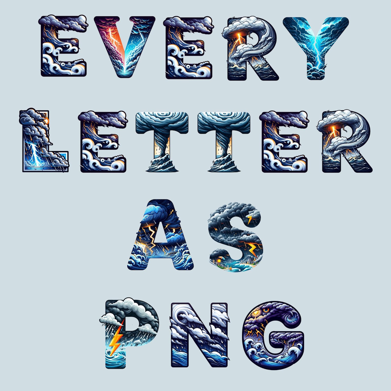 Storm Font, Alphabet With Storm Design, Thunder Letters as Png - Etsy