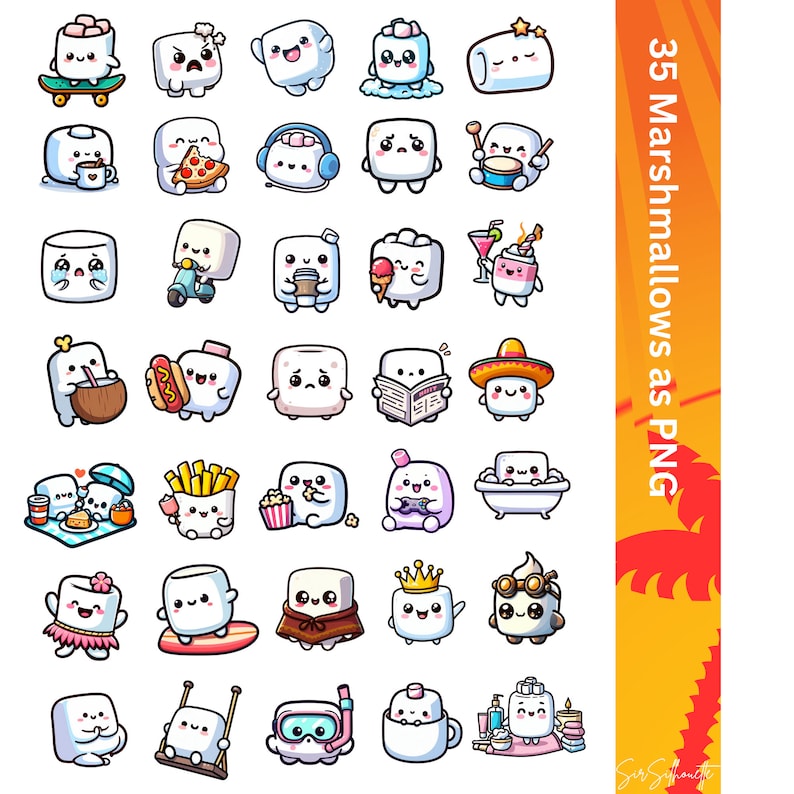 Cute Marshmallow Digital Design for Stickers - Etsy