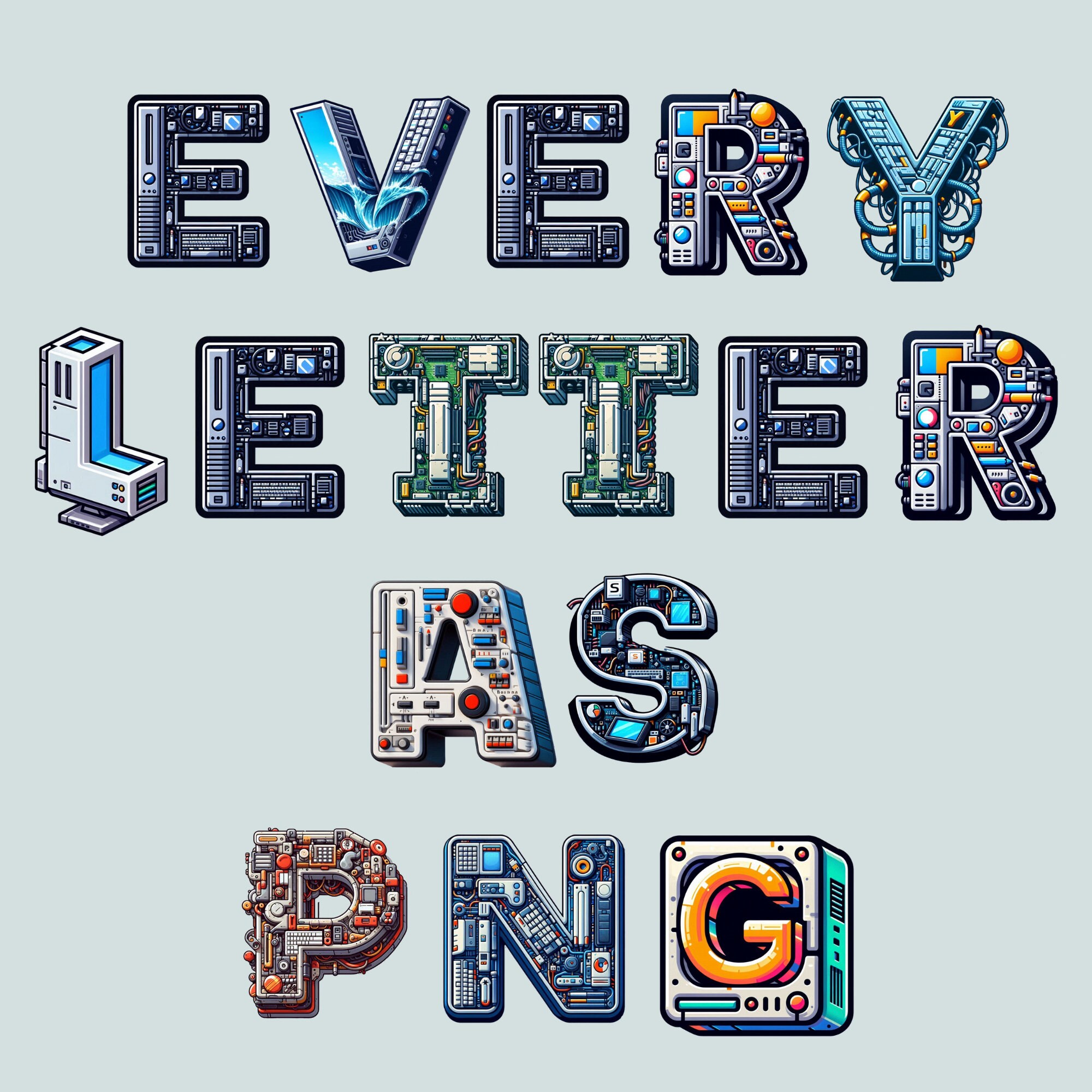 Computer Font, Alphabet With Tech Design, Cyber Letters as Png - Etsy