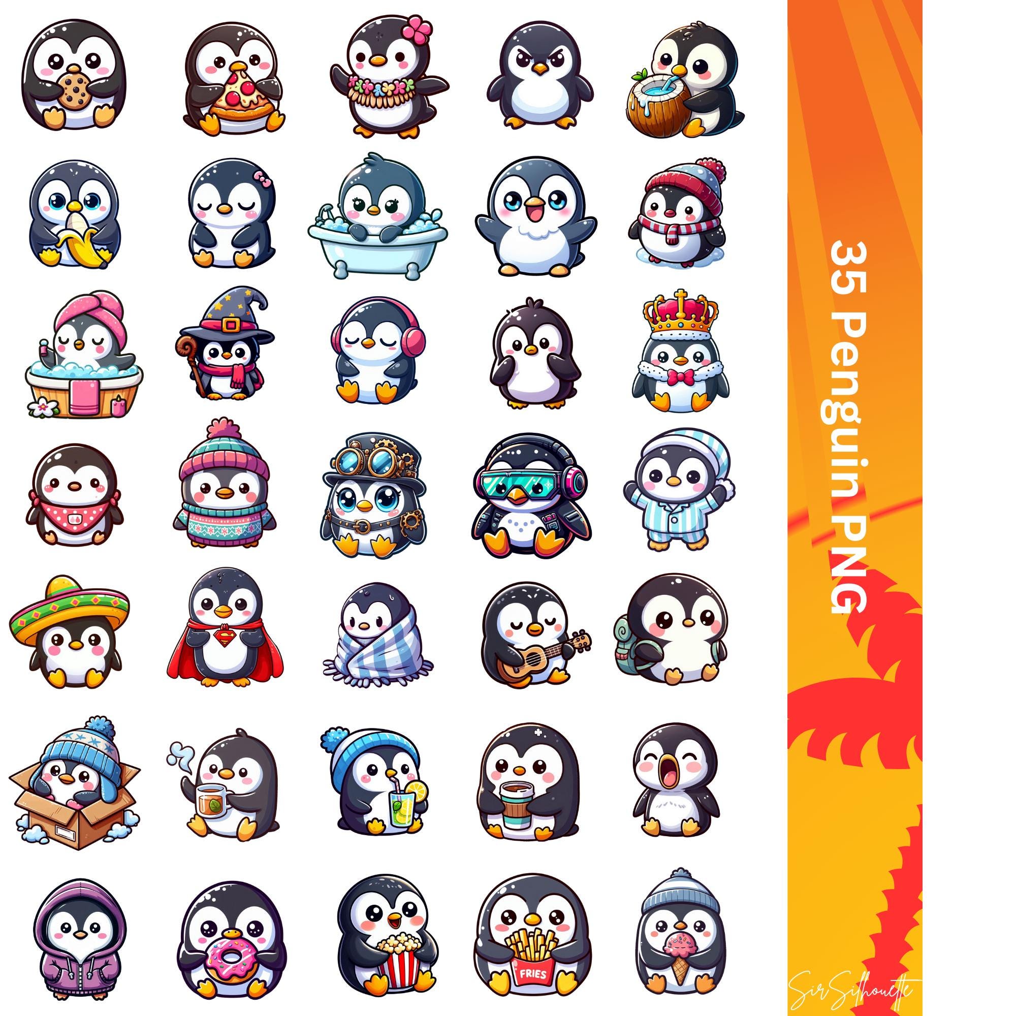 Cute Penguin Digital Design for Stickers - Etsy