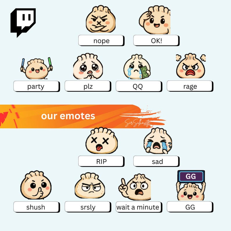 Dumpling Twitch Emotes Pack - 24 Cute Asian Food Stream Graphics - Etsy