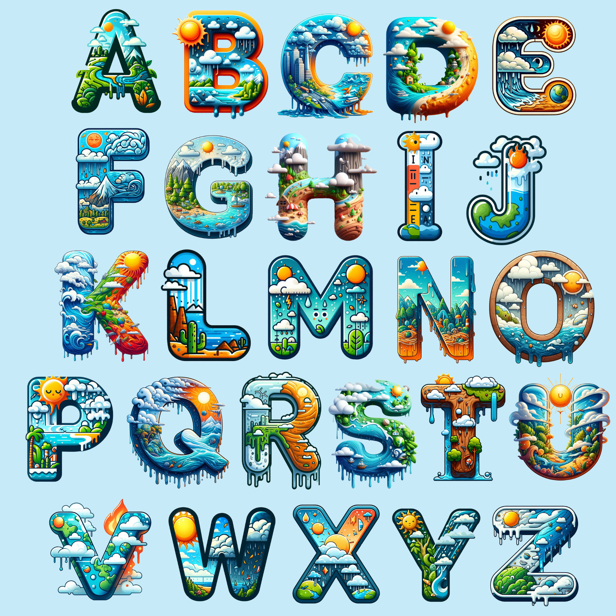 Climate Font, Alphabet With Climate Design, Environmental Letters as ...