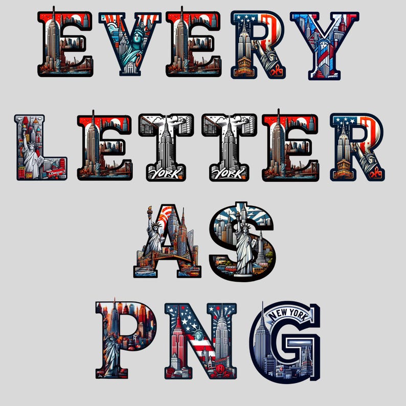 New York Alphabet Clipart, Big Apple City Letters PNG, NYC Skyline ...