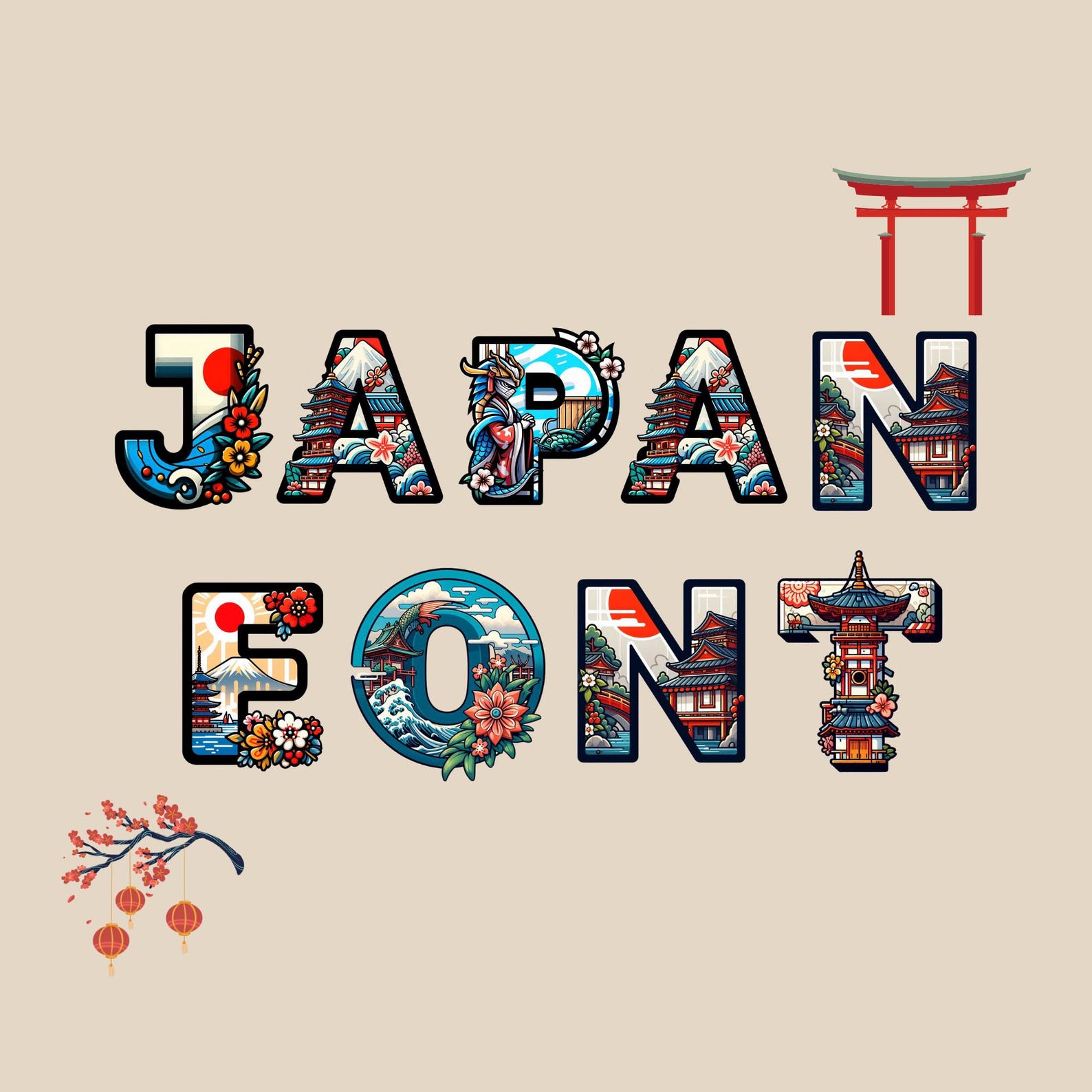 Japan Font, Alphabet With Japan Design, Japan Letters as Png - Etsy
