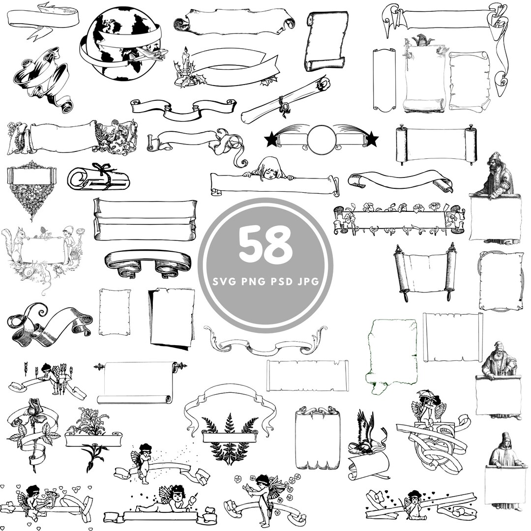 58 Pergaminos SVG, Paquete Svg Mapa del Tesoro, PNG, Cricut, Silueta ...