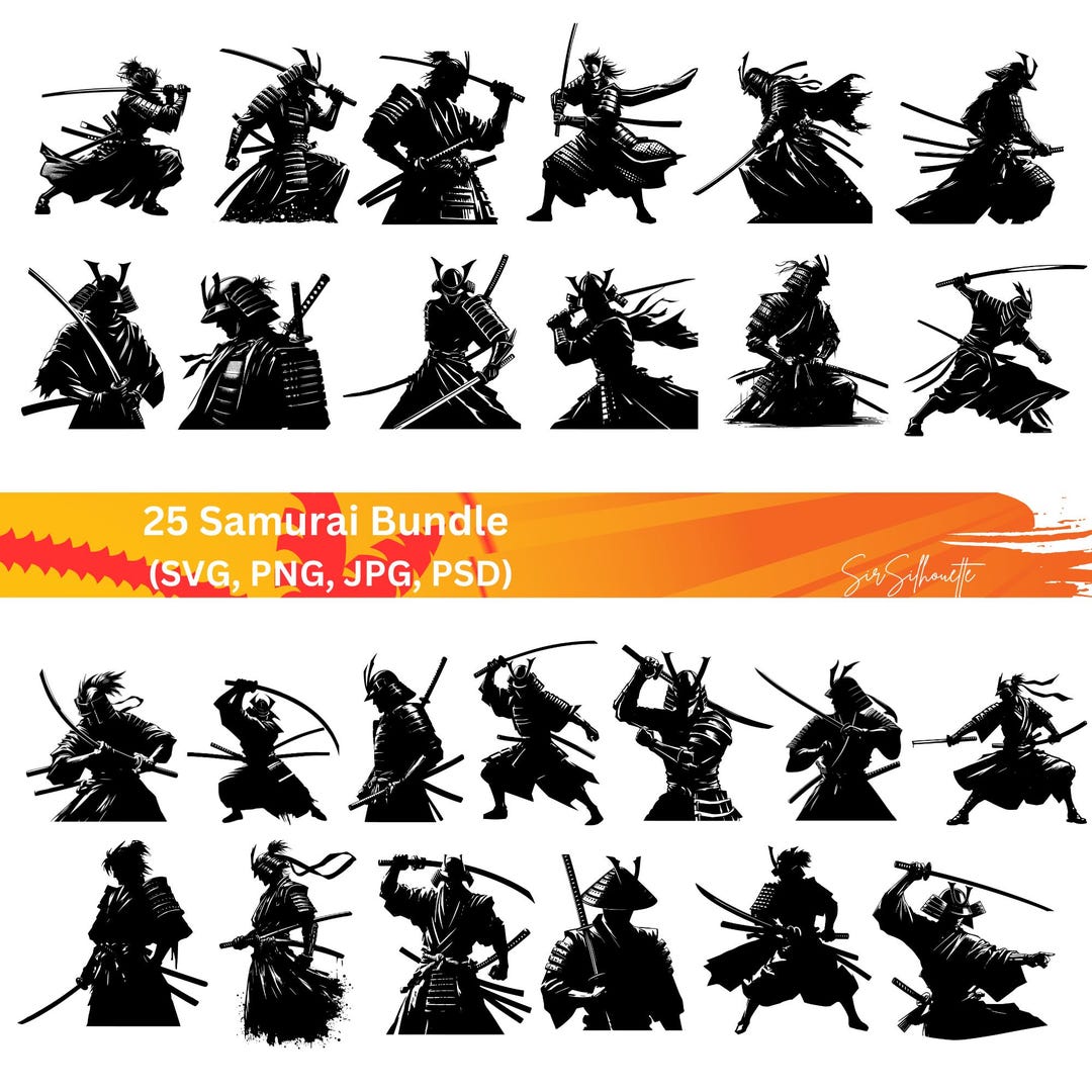 Samurai SVG Bundle, 25 Ronin Designs, PNG, PSD - Etsy