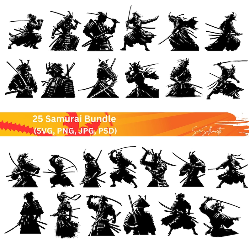 Samurai SVG Bundle, 25 Ronin Designs, PNG, PSD - Etsy