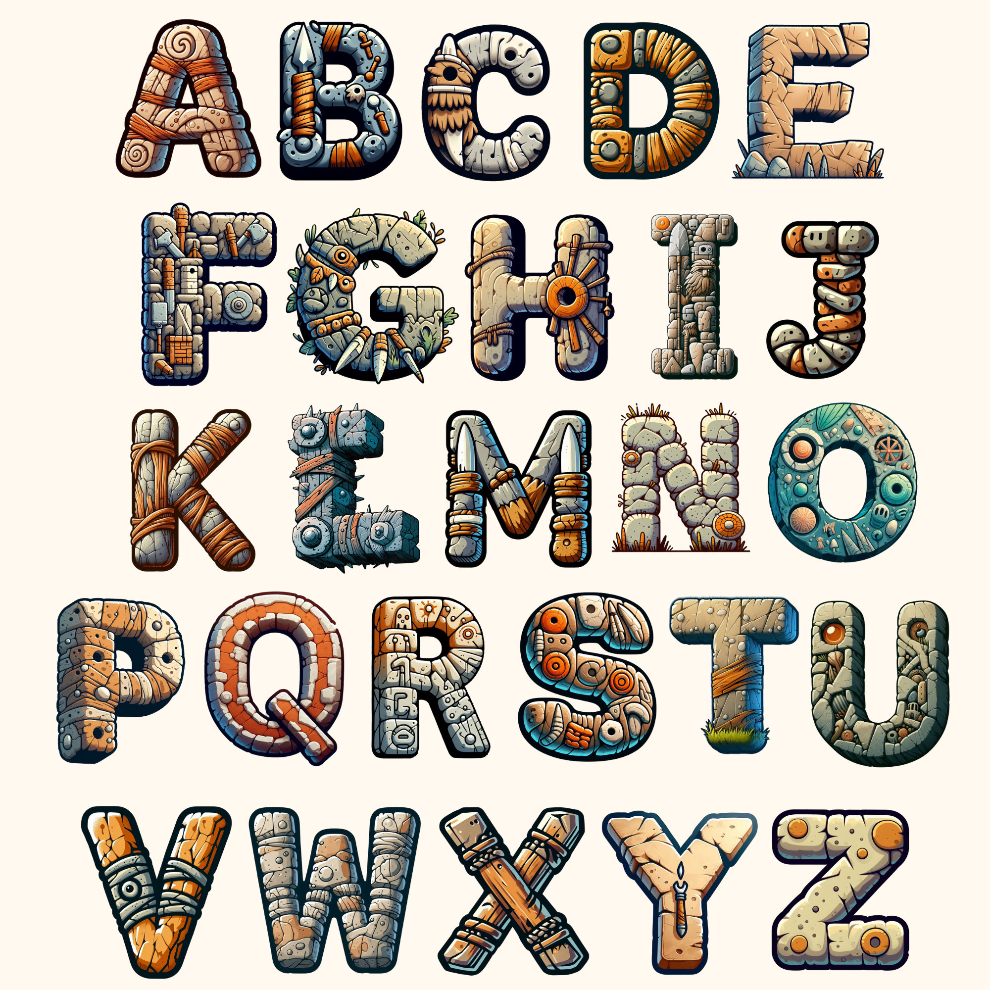 Stoneage Font, Alphabet With Stoneage Design, Cave Letters as Png - Etsy