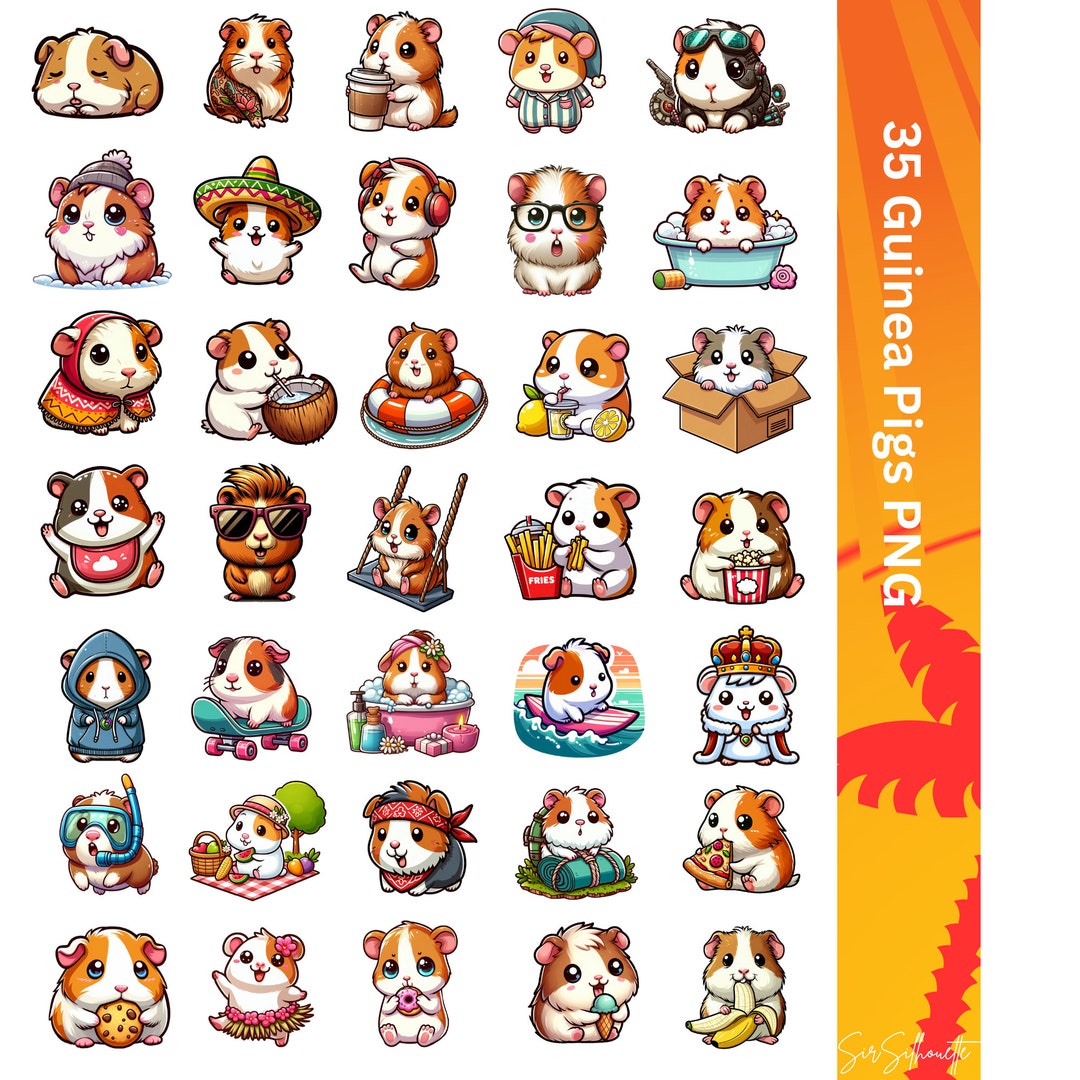 Cute Guinea Pig Digital Design for Stickers - Etsy