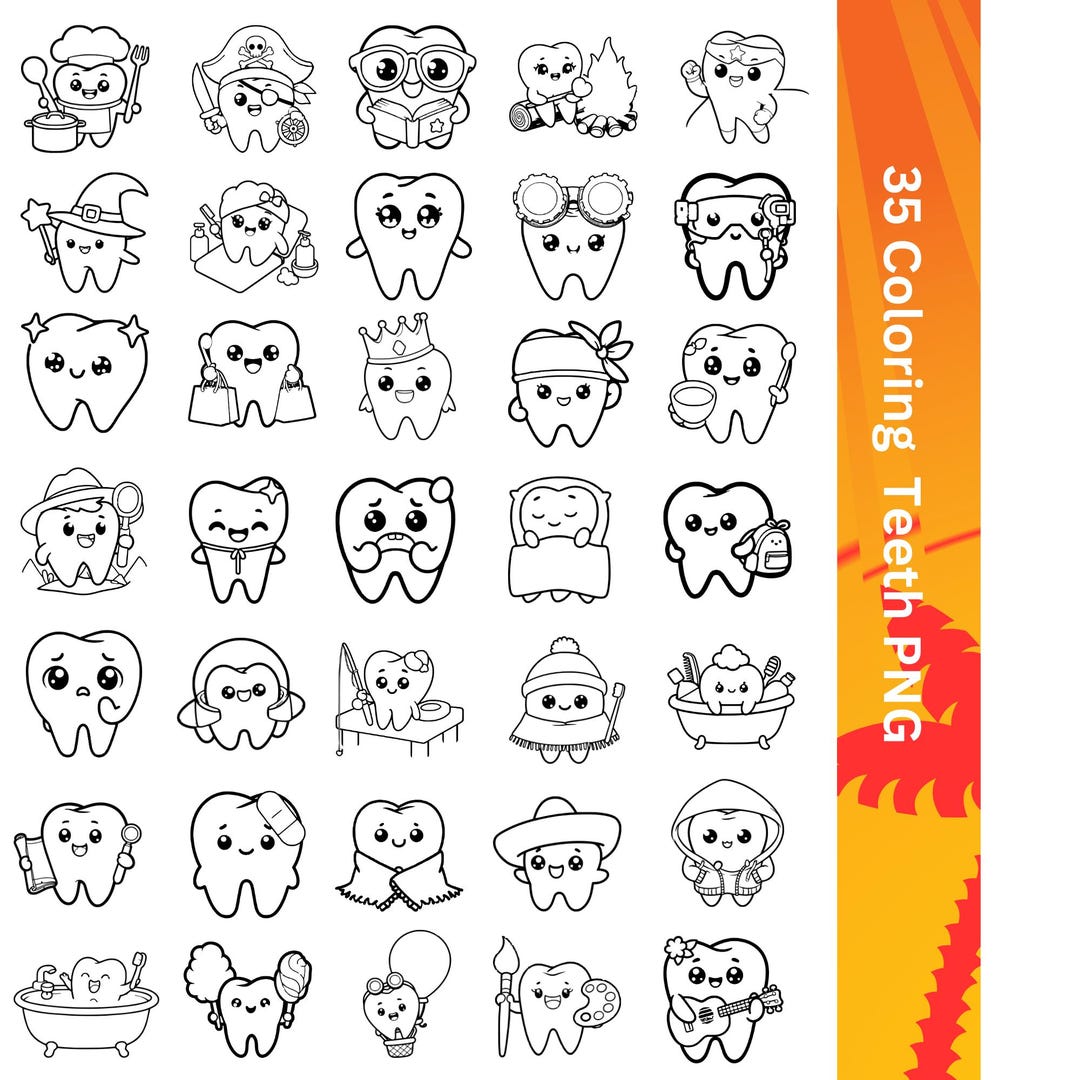 Cute Teeths for Coloring Book - PNG Files to Download - Etsy