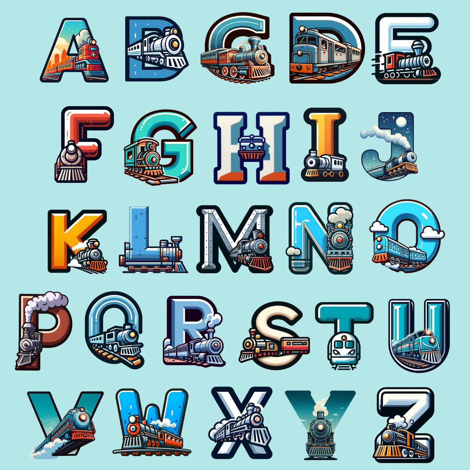 Train Font, Alphabet With Train Design, Train Letters as Png - Etsy