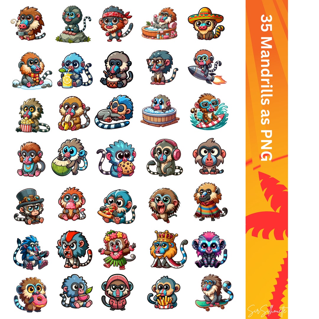 Cute Mandrill Digital Design for Stickers - Etsy