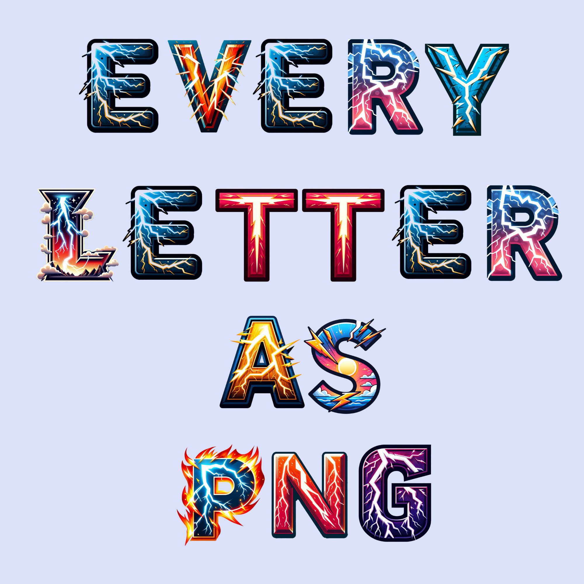 Electric Font, Alphabet With Power Design, Lightning Letters as Png - Etsy