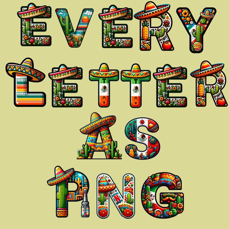 Mexico Font, Alphabet With Mexico Design, Mexico Letters as Png - Etsy