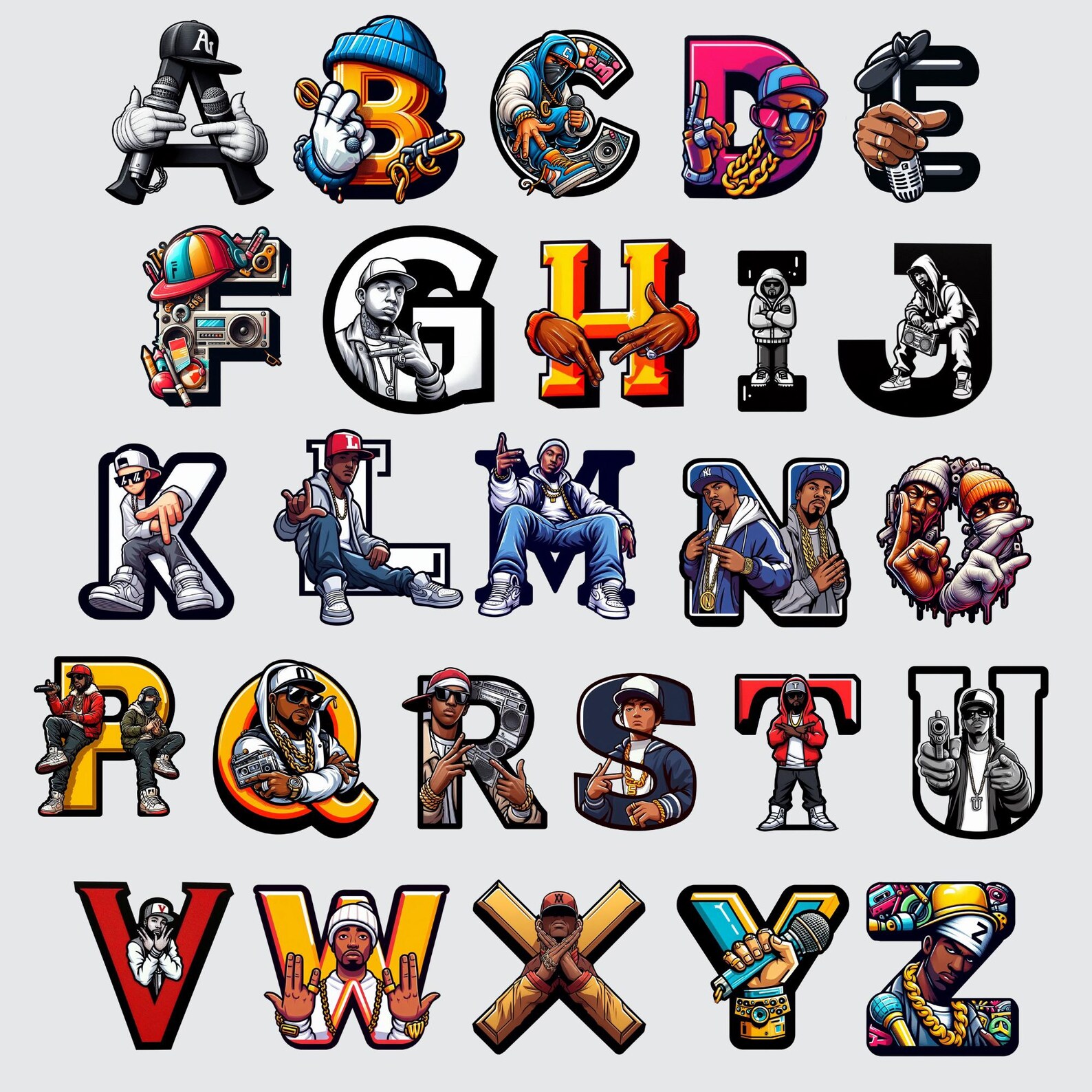 Rap Font, Alphabet With Rap Design, Hip Hop Letters as Png - Etsy