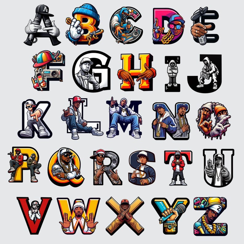Rap Alphabet Clipart, Hip Hop Letters PNG, Street Graffiti Sublimation ...