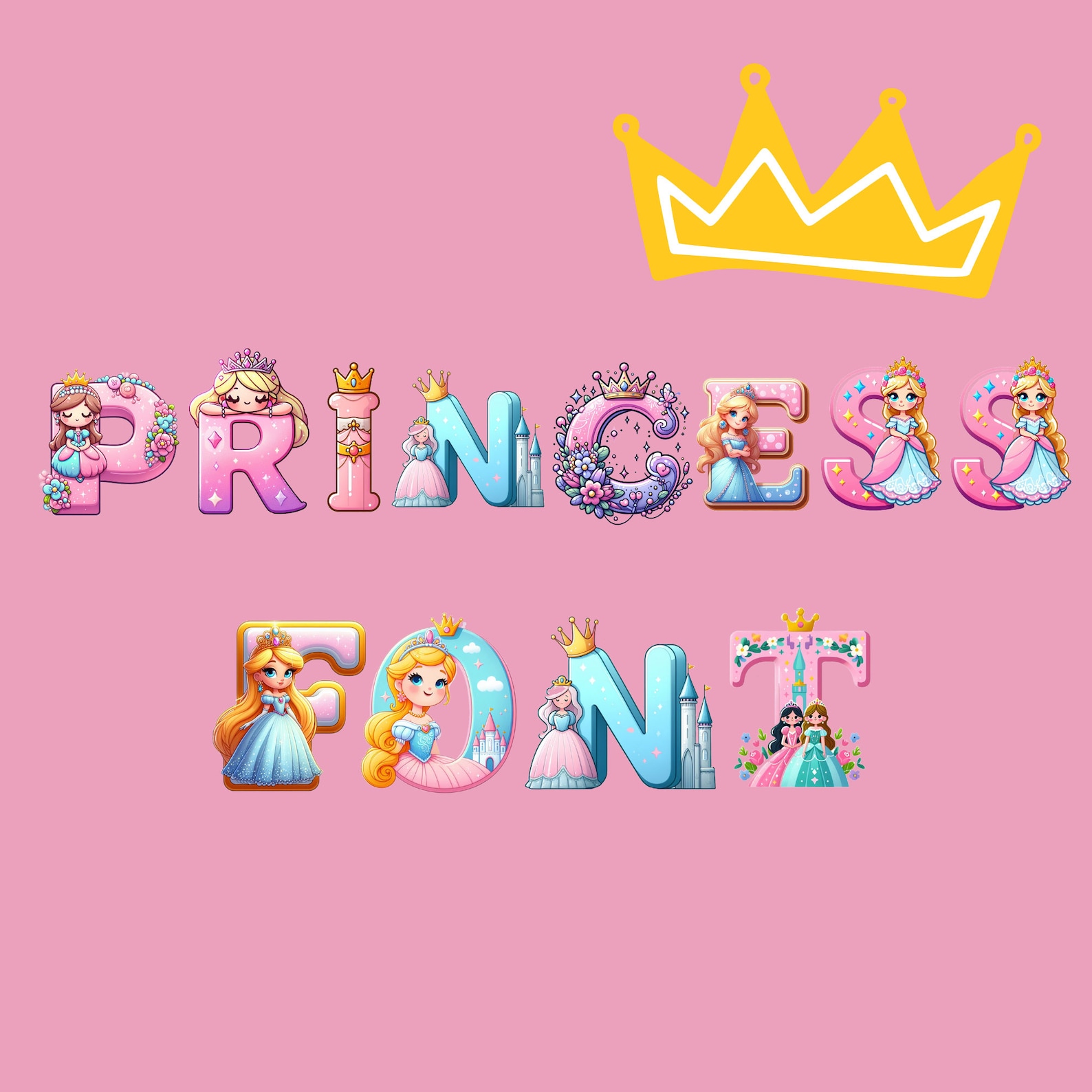 Princess Font, Alphabet With Princess Design, Princess Letters as Png ...