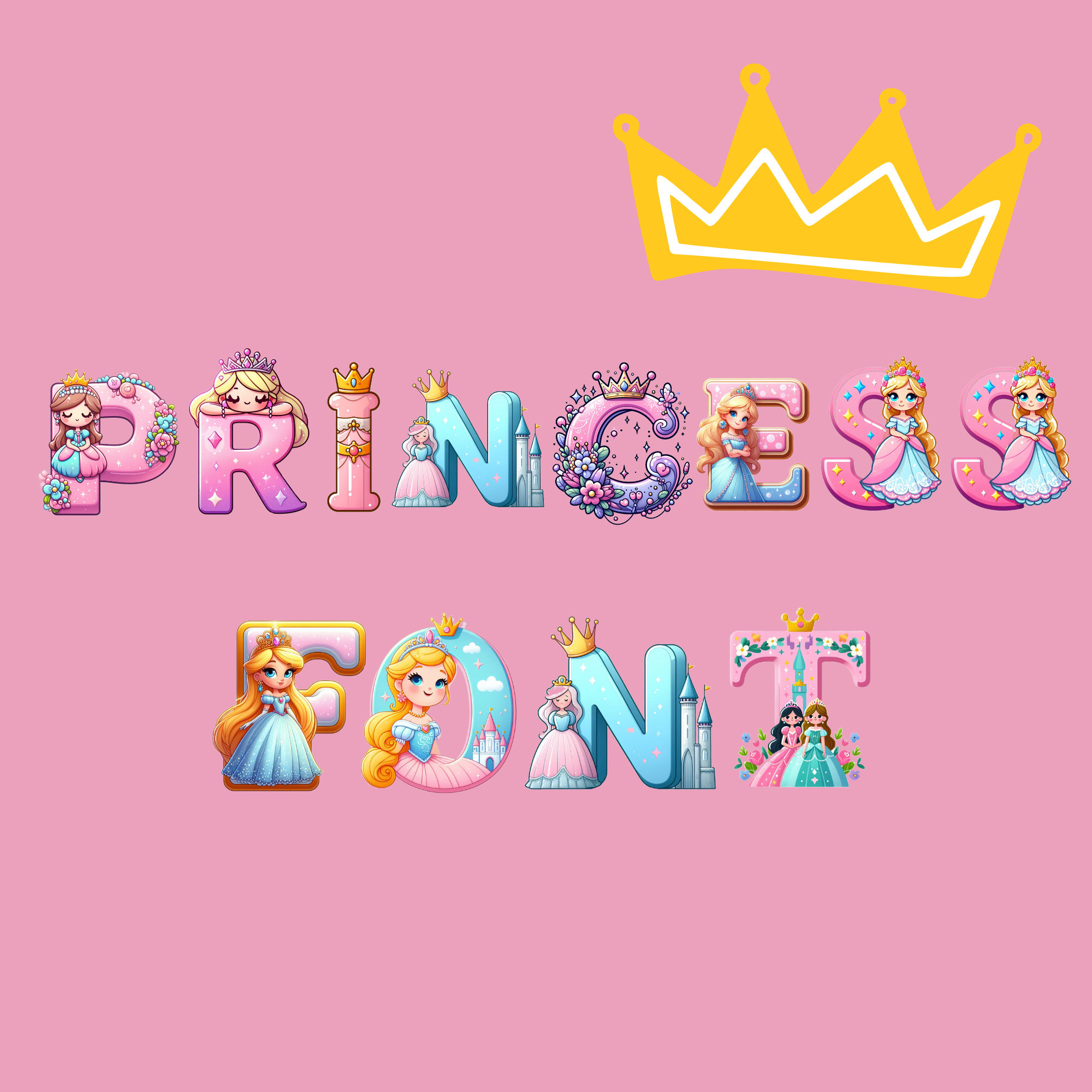 Princess Font, Alphabet With Princess Design, Princess Letters as Png ...