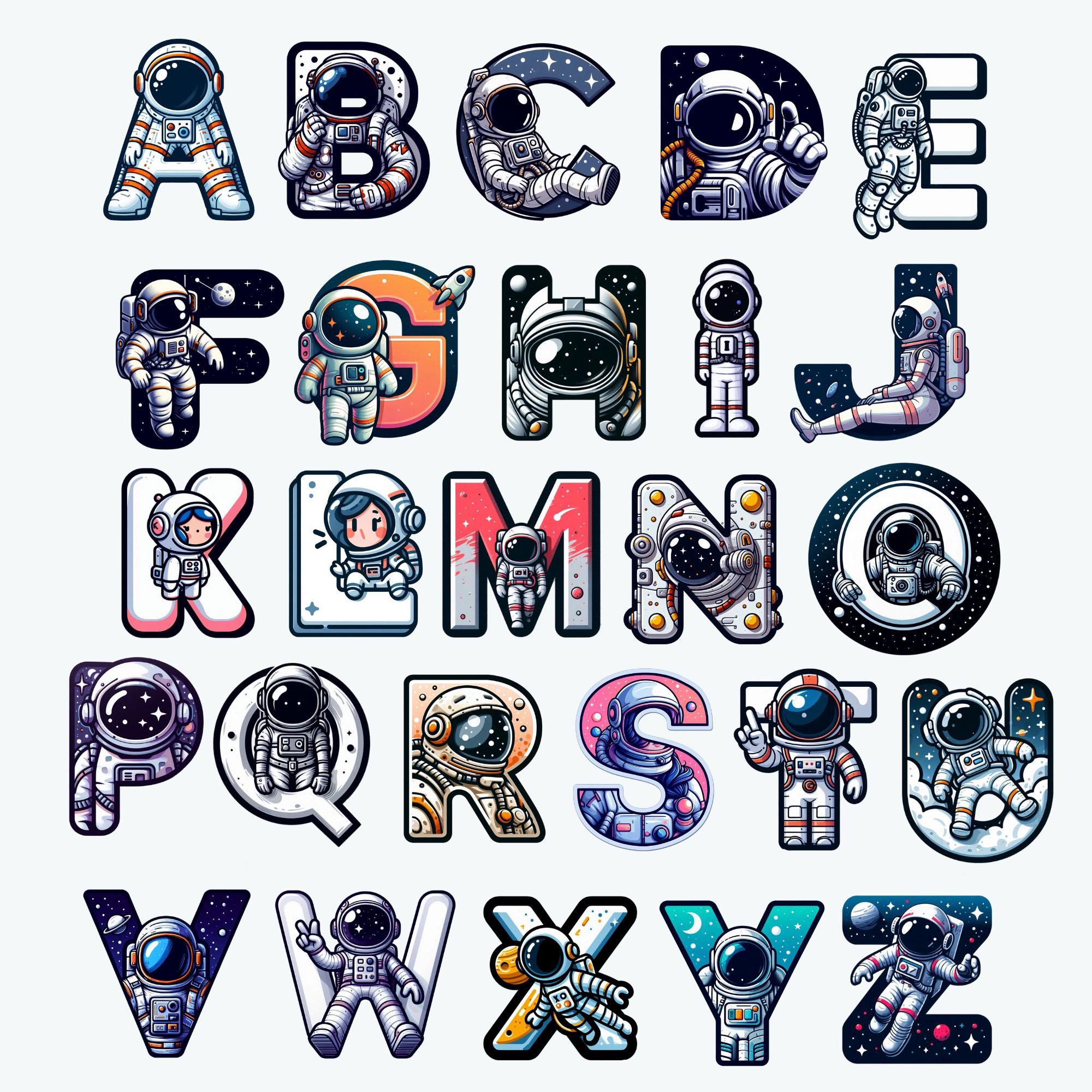 Astronaut Alphabet Clipart, Spaceman Letters PNG, Galaxy Space ...