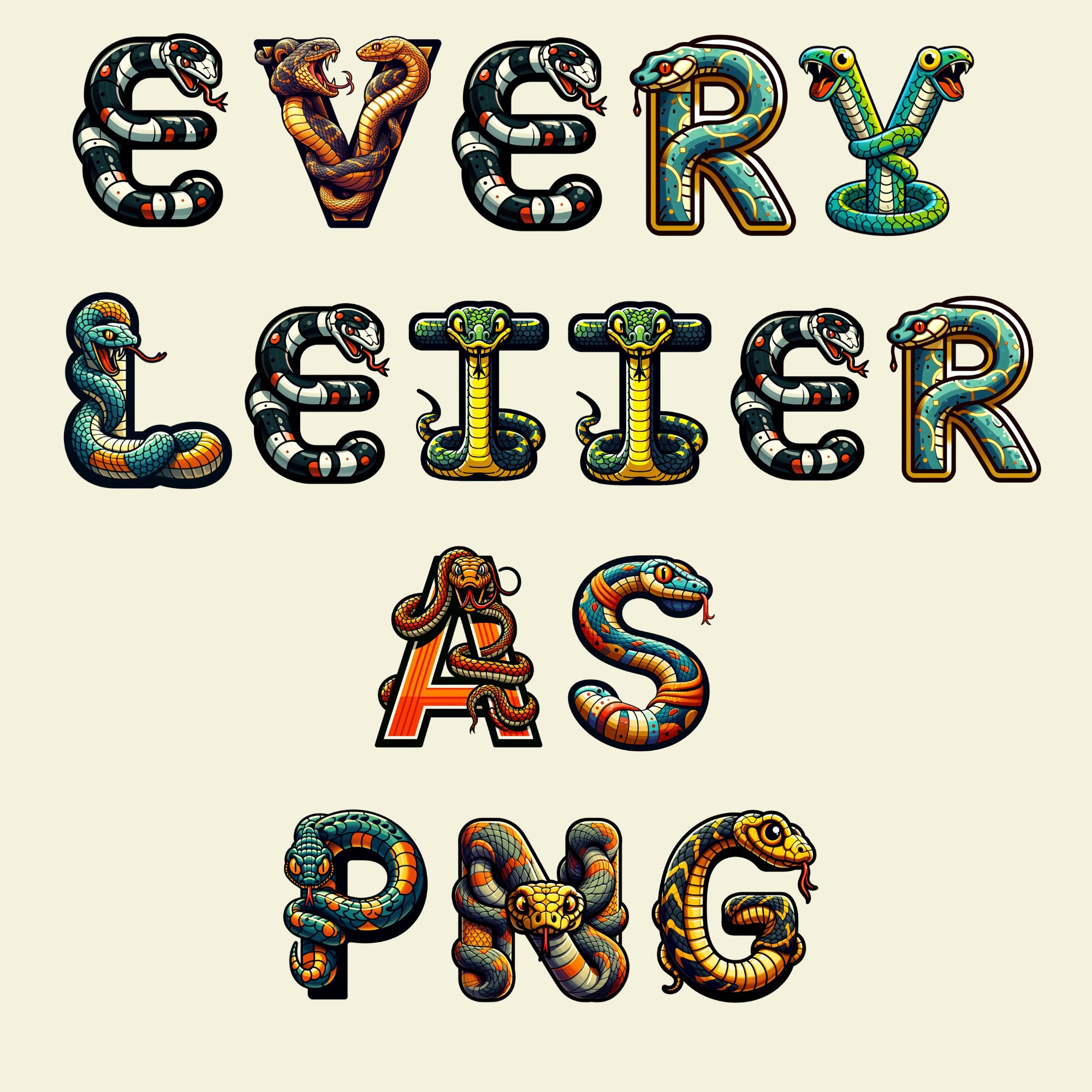 Snake Font, Alphabet With Snake Design, Reptile Letters as Png - Etsy