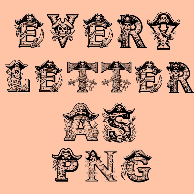 Pirate Alphabet Coloring PNG – Treasure Letters for Kids - Etsy