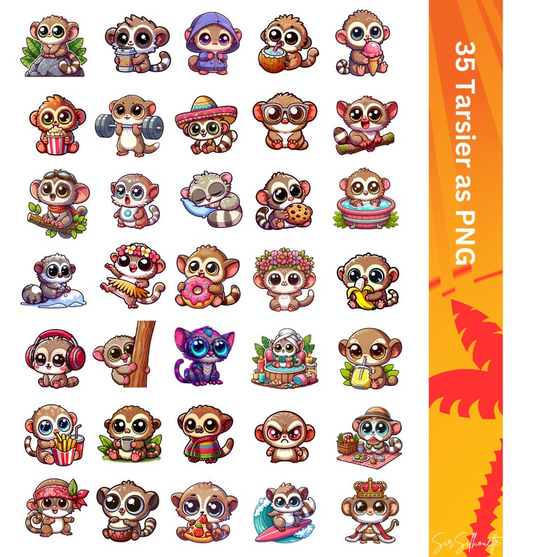 Cute Tarsier Digital Design for Stickers - PNG Files to Download - Etsy