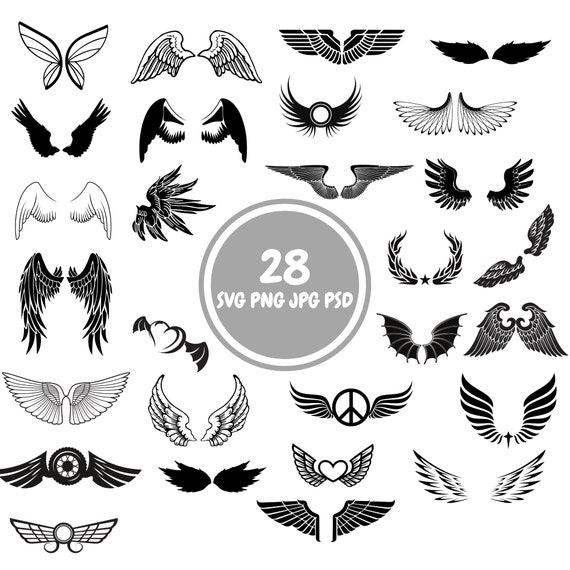 Wings Design SVG 28 Wing Bundle PNG PSD | Etsy