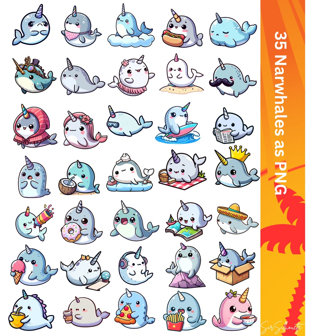 Cute Narwhal Digital Design for Stickers - Etsy