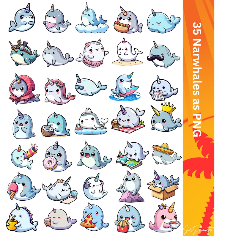 Cute Narwhal Digital Design for Stickers - Etsy