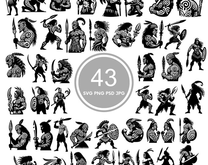 Legendary Maori Clip Art, Watercolor Joyful Tattooed Warriors ...