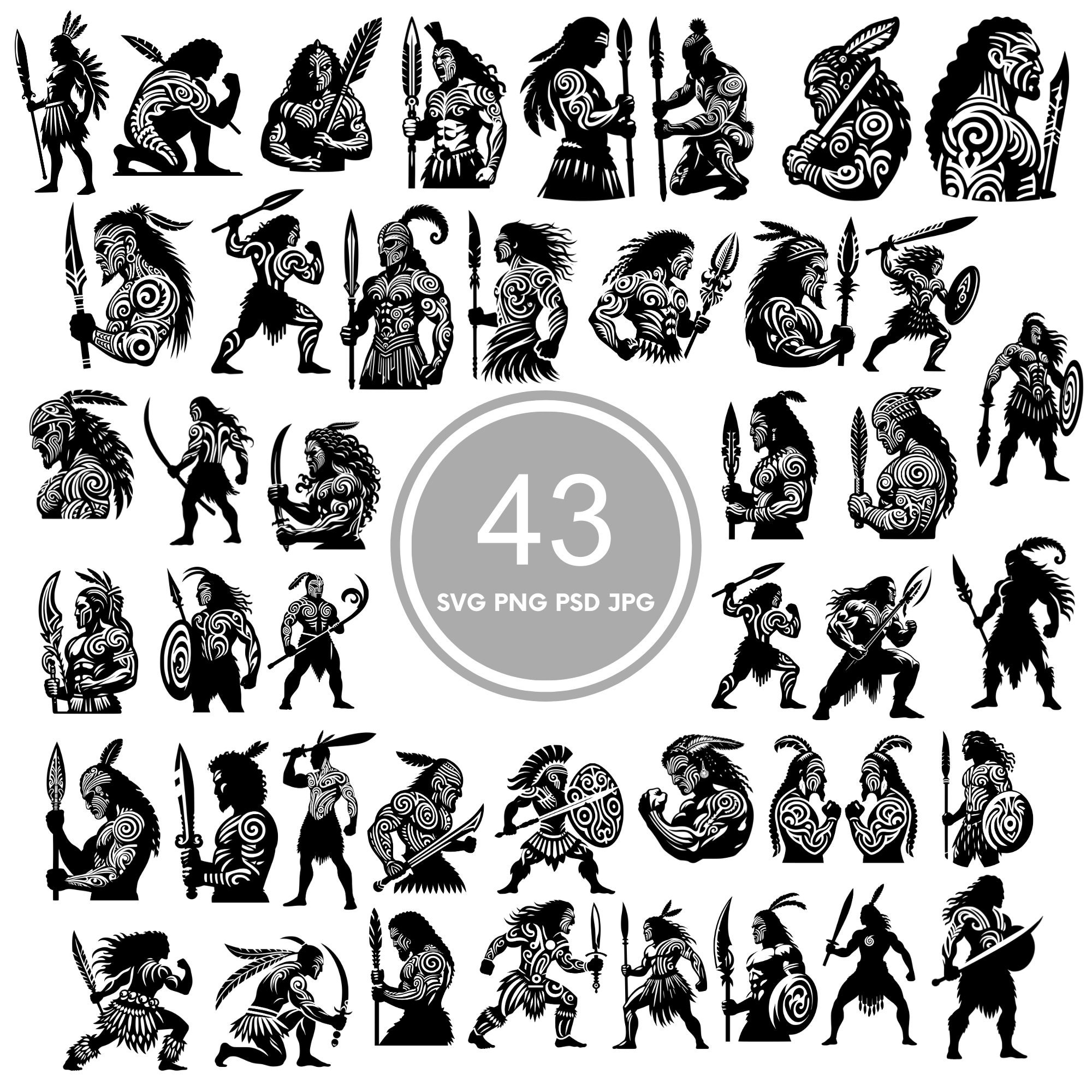Maori Warrior SVG Bundle, 40 Maori Designs, PNG, PSD - Etsy