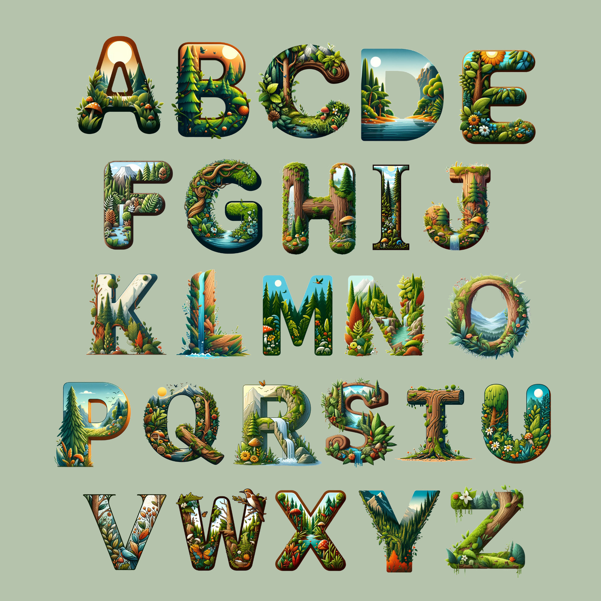 Nature Font, Alphabet With Nature Design, Forest Letters as Png - Etsy