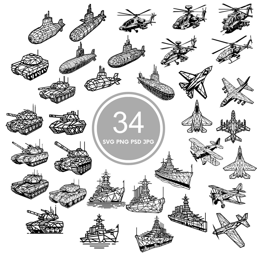 Polygon Tank SVG Bundle, 34 Geometric Ship Designs, PNG, PSD - Etsy